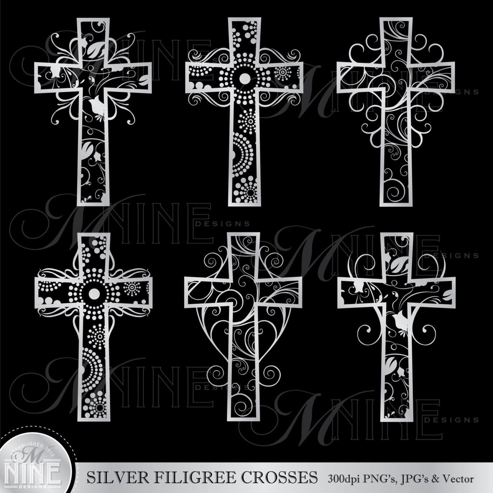 SILVER FILIGREE CROSSES Clipart Cross Clip Art Vector Art - Etsy