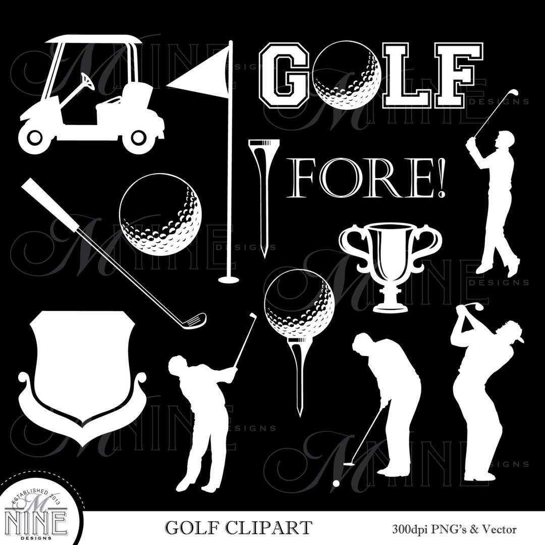 Golf Clipart Digital Clip Art Design Elements, White Golf Theme Cricut ...
