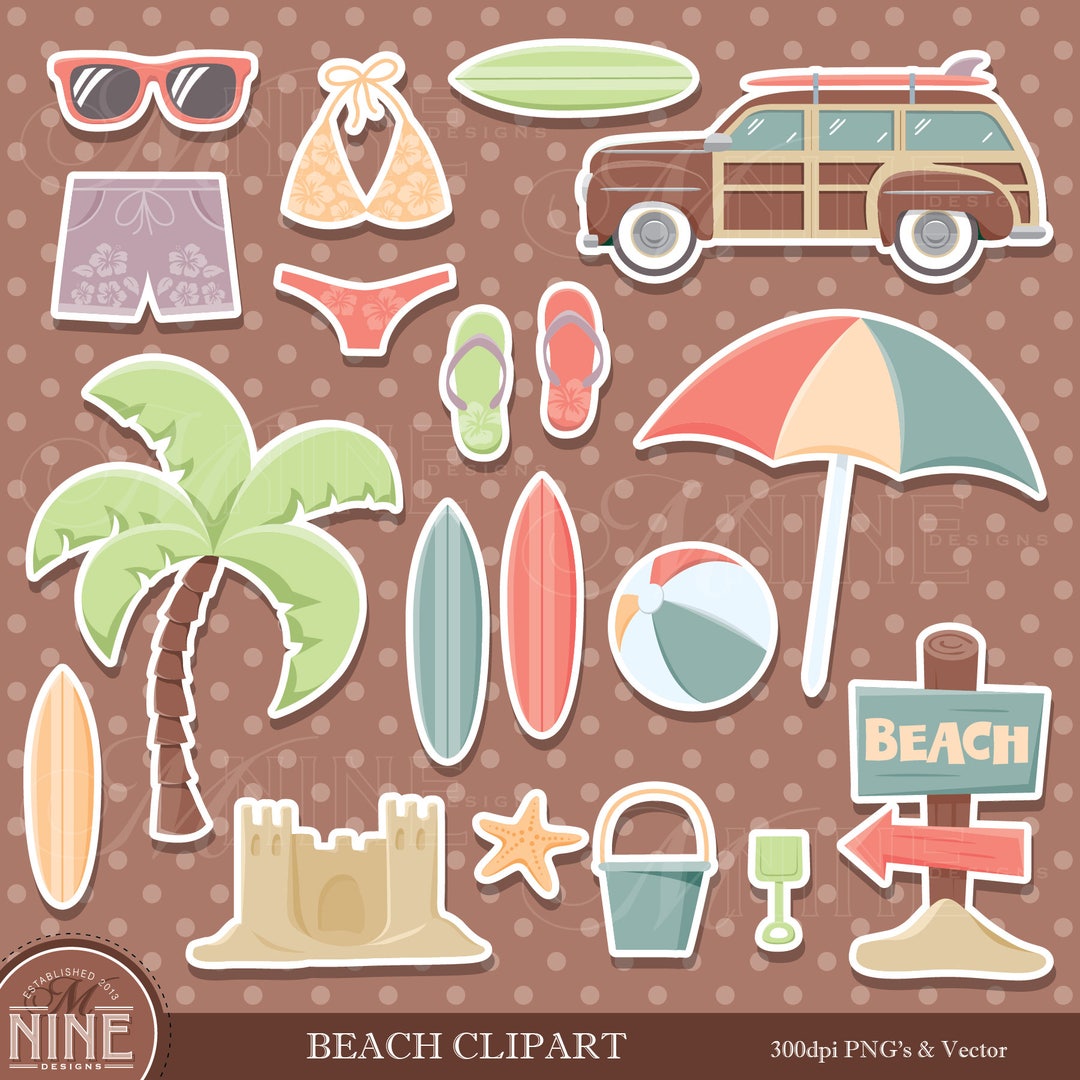 Vintage BEACH Sticker Clip Art / Beach Theme Clipart Downloads / Retro ...