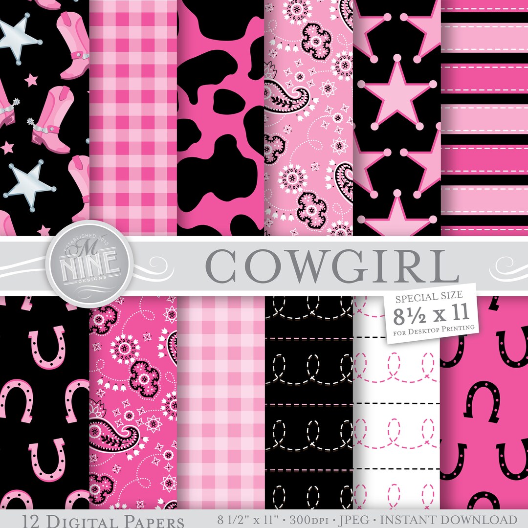 Cowgirl Theme Download, 8 1/2 X 11 Digital Paper Prints, Pink and Black ...