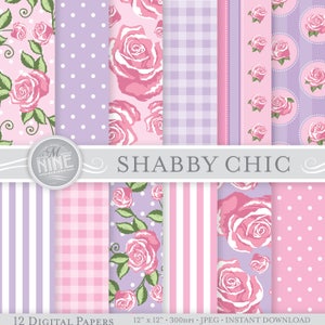 SHABBY CHIC Digital Paper / Pink and Purple Shabby Chic Patterns ...