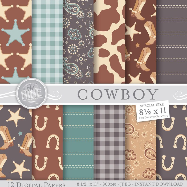 Cowboy Digital Paper: VINTAGE COWBOY Printable Pattern Print - Etsy