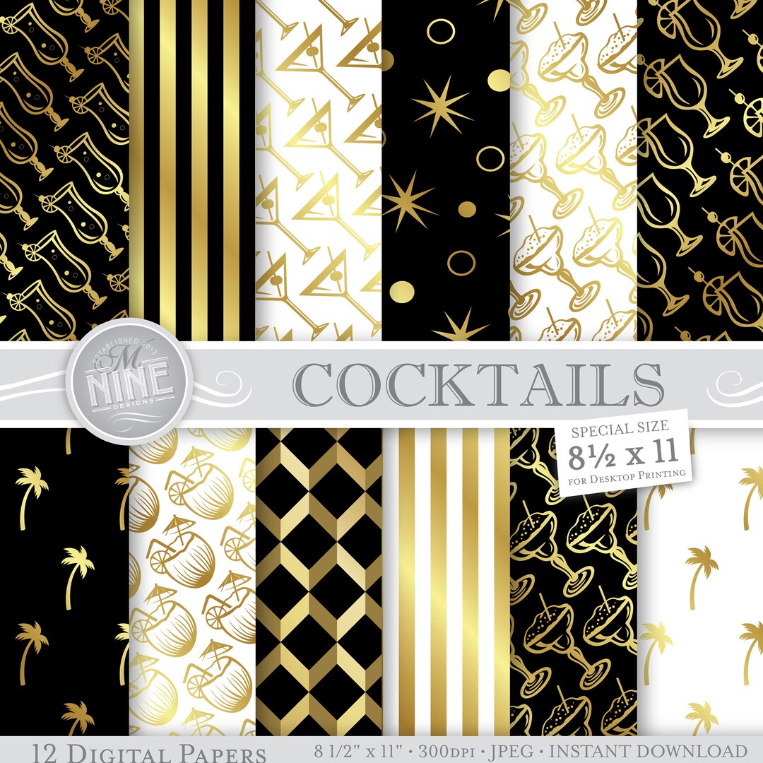 Gold COCKTAILS Digital Paper 8 1/2 X 11 Gold Party - Etsy
