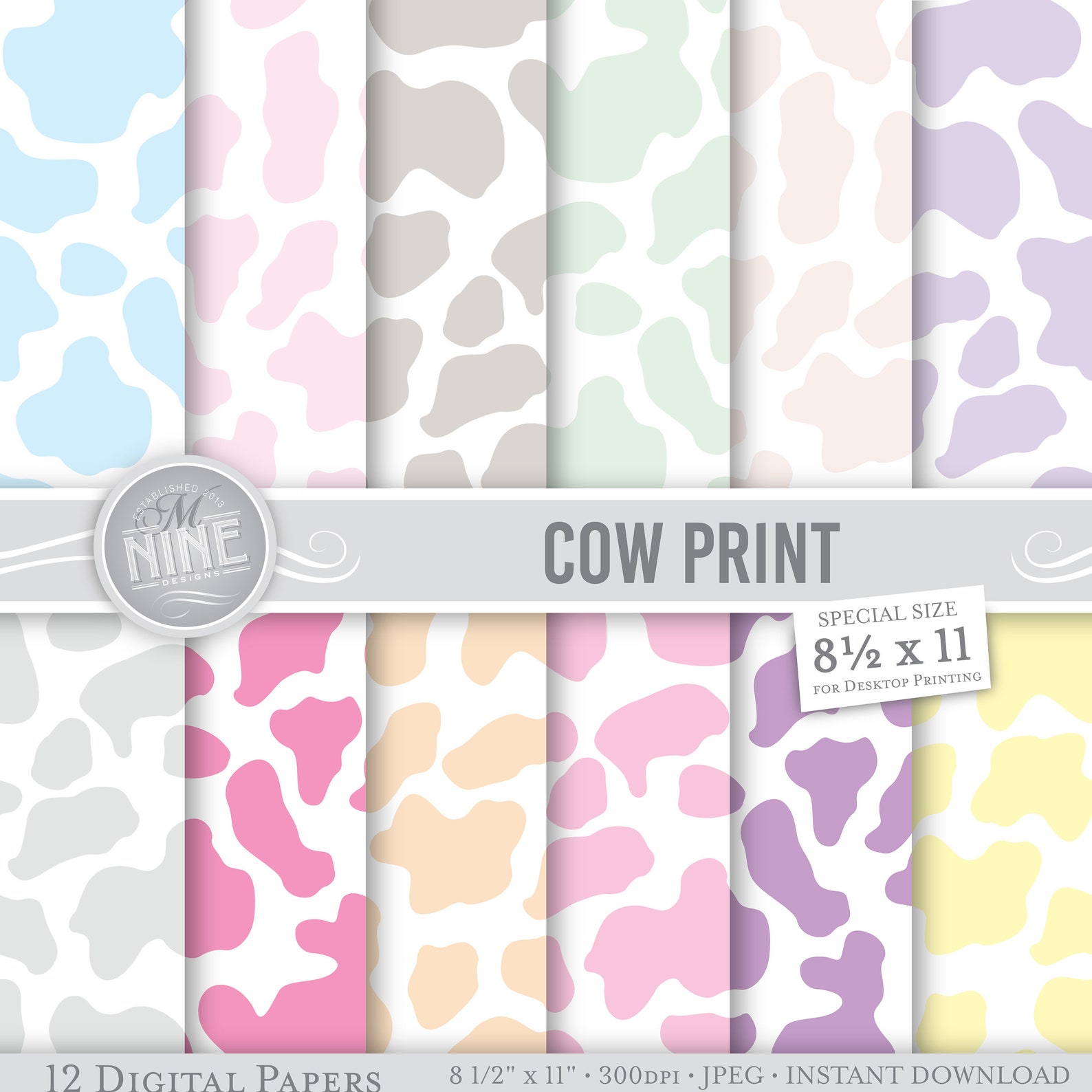 Cow Print Digital Paper Pastel Cow Print Digital Paper 8 - Etsy