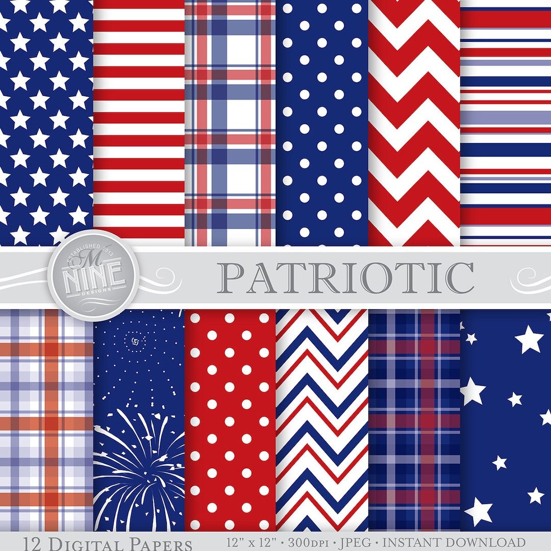 BLUE & RED PATRIOTIC Digital Paper: Patriotic Patterns Pattern Prints ...