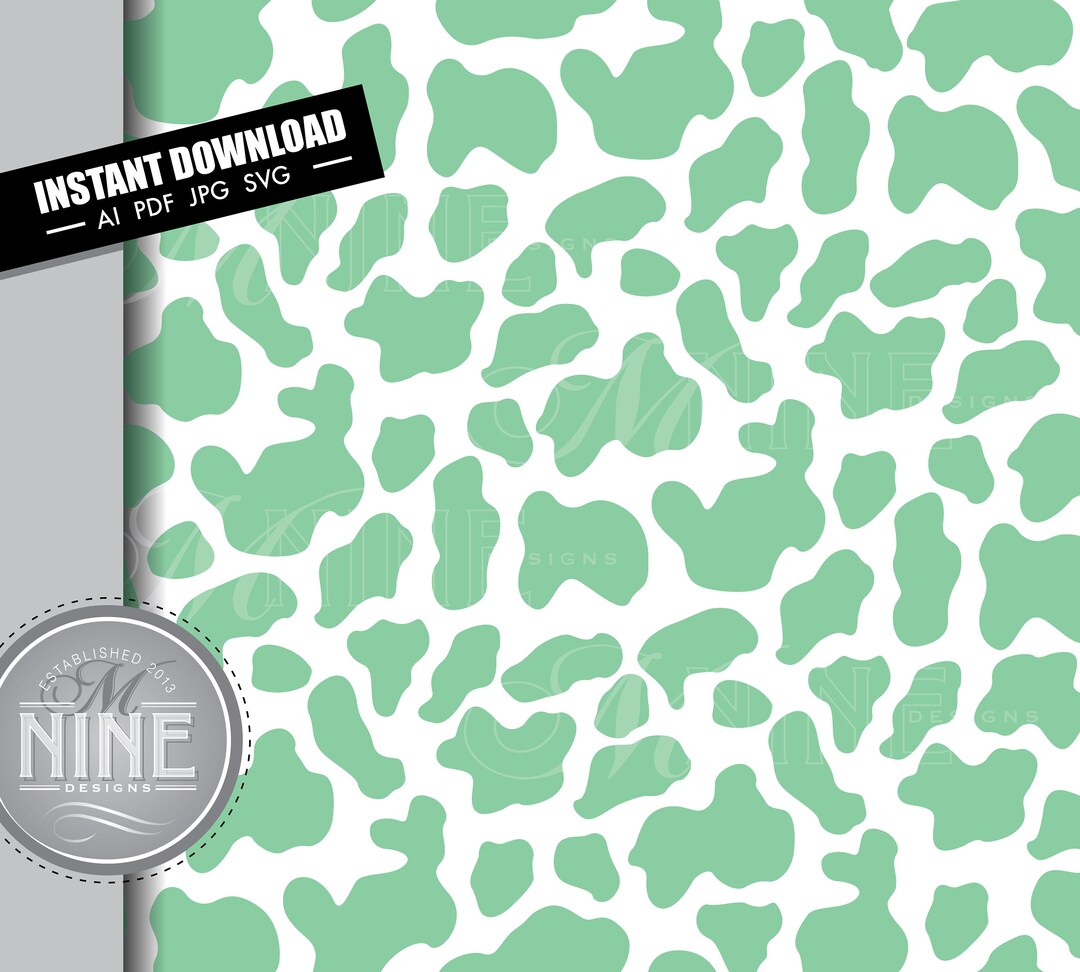Mint Cow Print Pattern Seamless Repeatable Cow Print Svg Pdf Jpg Vector ...