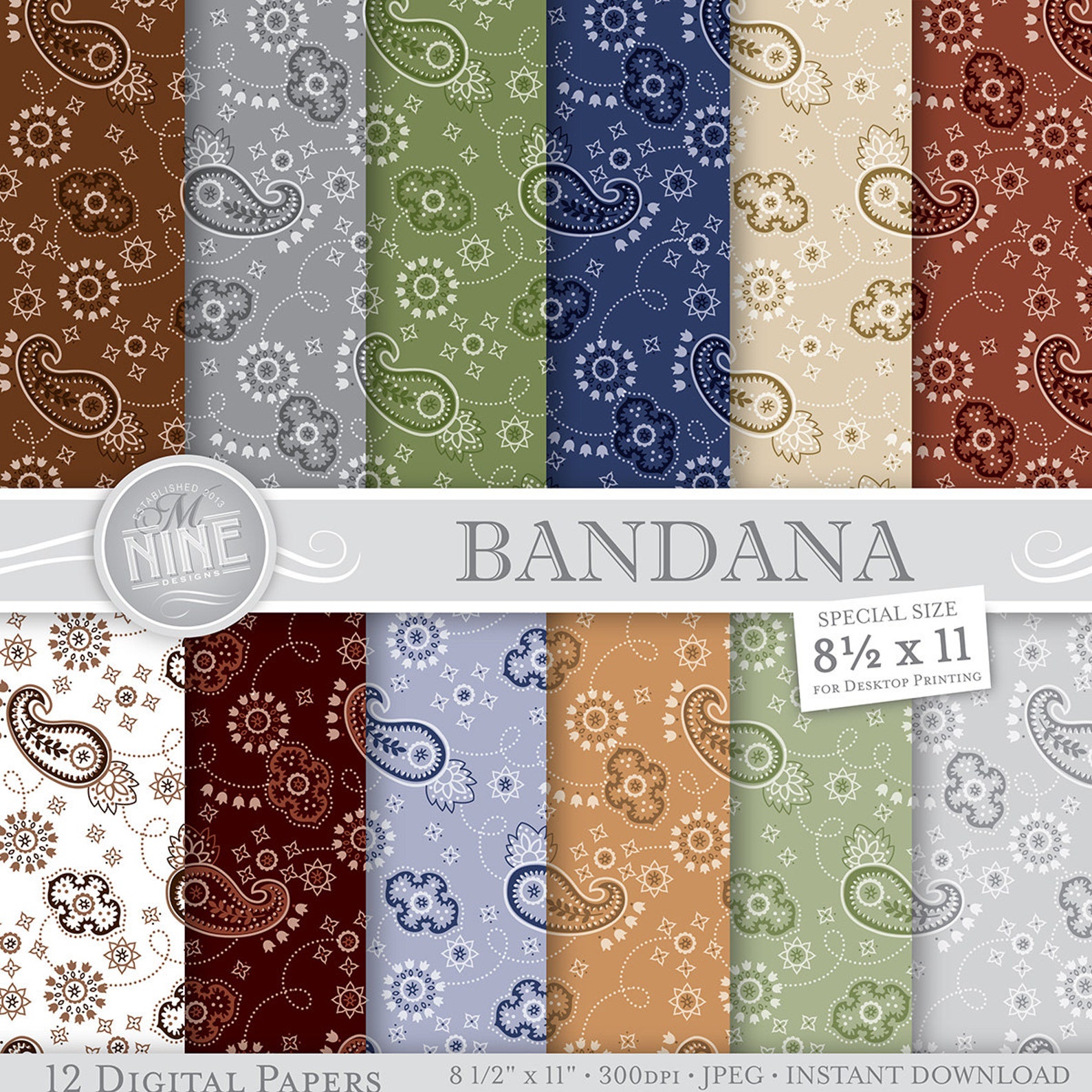 CLASSIC BANDANA Print 8 1/2 X 11 Digital Paper - Etsy