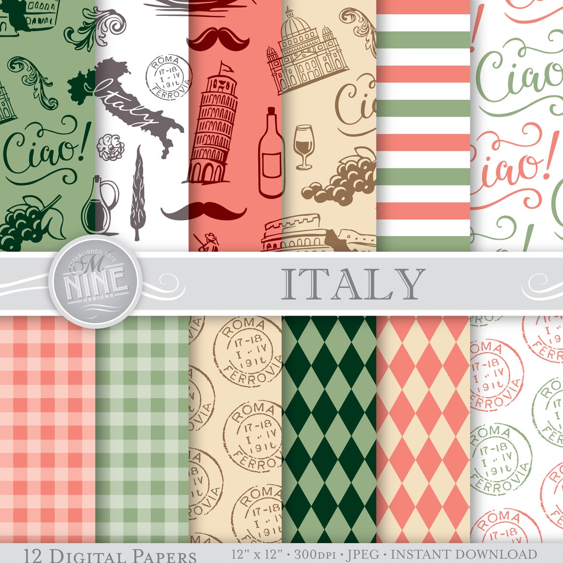 ITALY Digital Paper Vintage Italian Downloads Vacation - Etsy