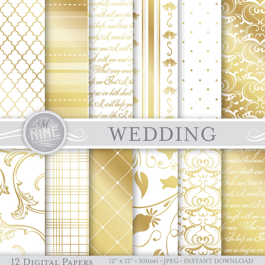 Gold Wedding Digital Paper Bundle, Wedding Decorations, Wedding Theme ...