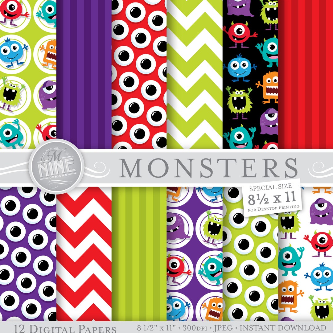 MONSTERS Digital Paper / Monsters Party Printables / 8 1/2 X 11 Monster ...
