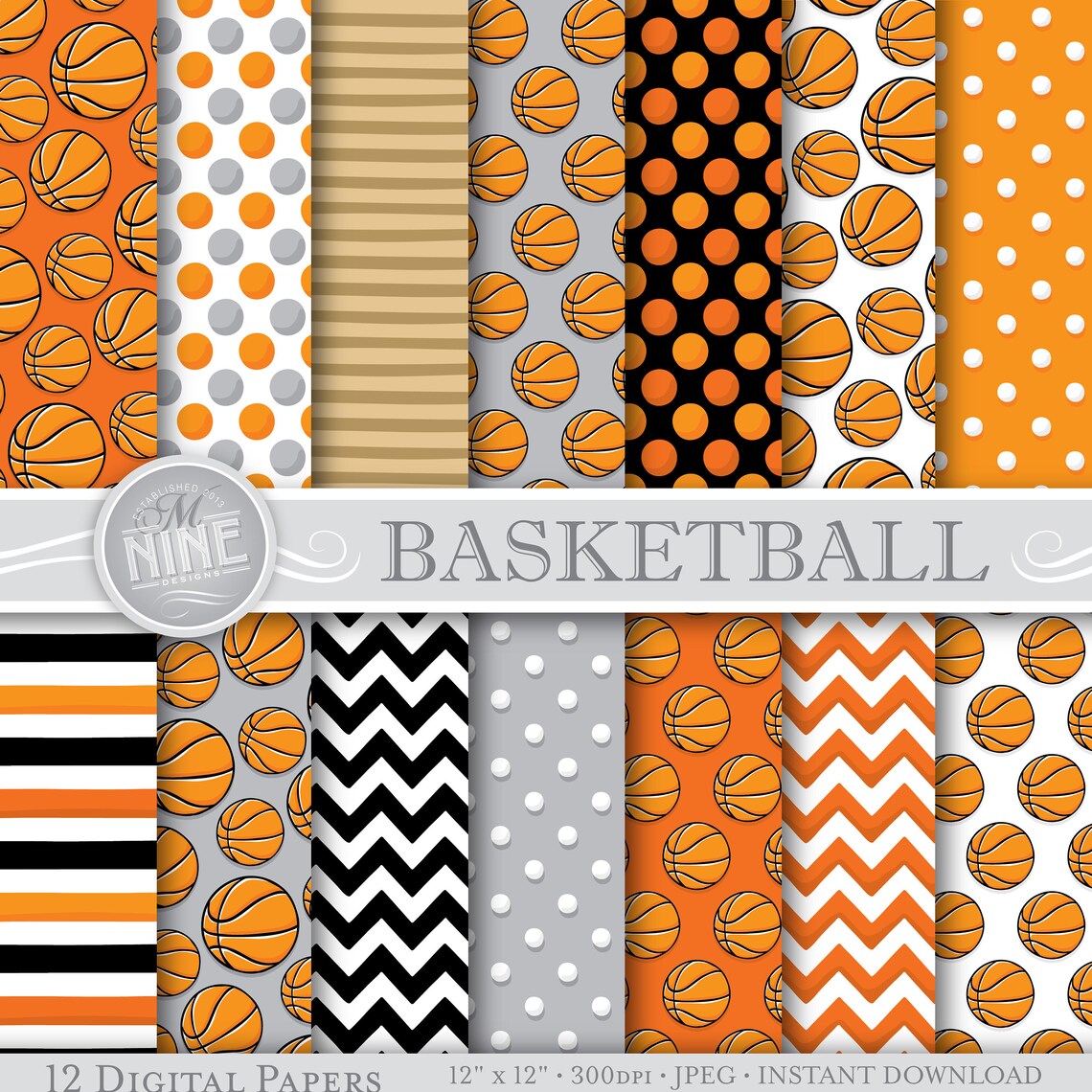 BASKETBALL Digital Paper Sports Printables Digital | Etsy