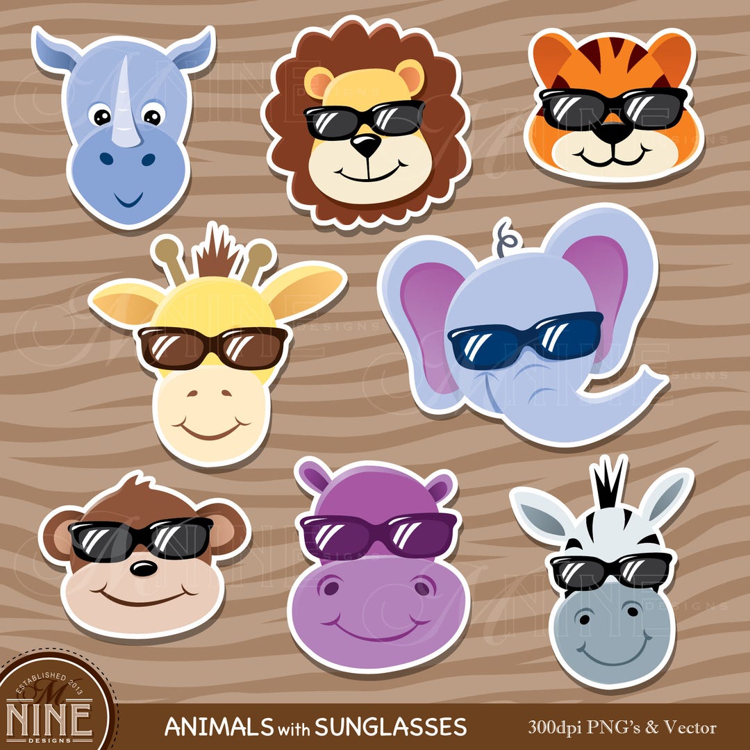 Animal Sticker Clip Art / ZOO ANIMALS With Sunglasses Clipart Downloads ...