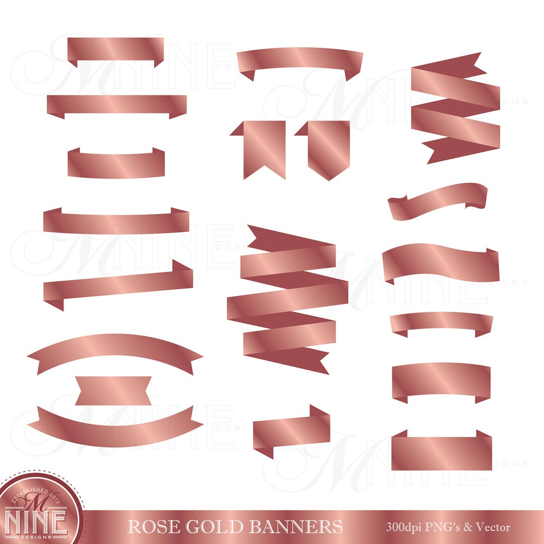 Rose Gold RIBBON BANNERS Clipart / Digital Clip Art Banners / Instant ...