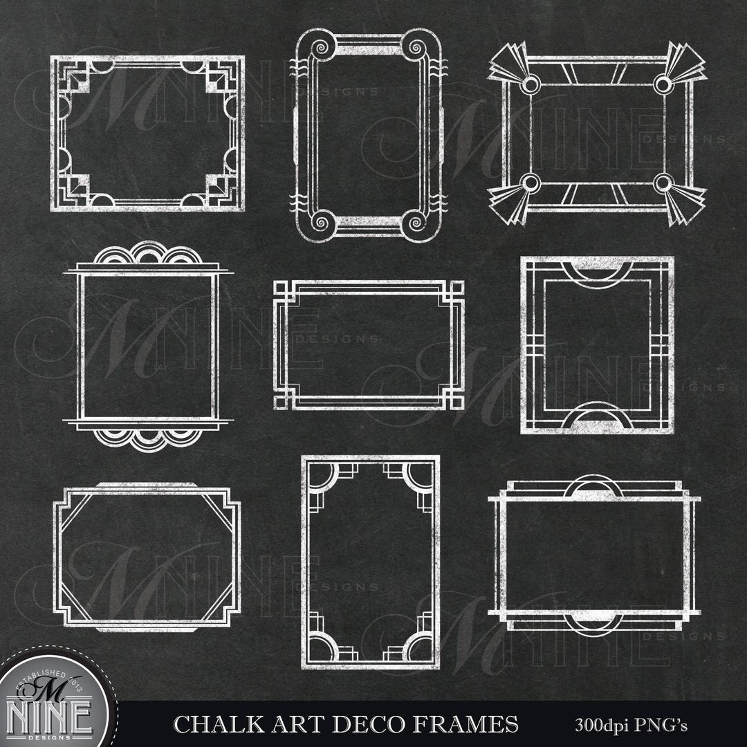 Chalk ART DECO FRAMES Clip Art / Art Deco Chalkboard Clipart / Chalk ...