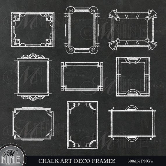 Chalk ART DECO FRAMES Clip Art / Art Deco Chalkboard Clipart / | Etsy