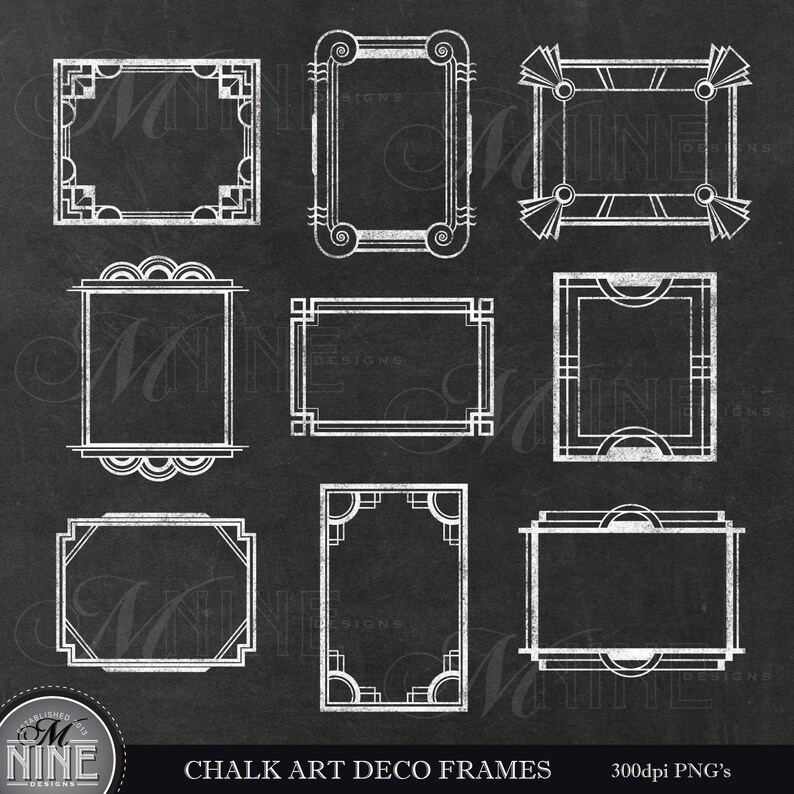Chalk ART DECO FRAMES Clip Art / Art Deco Chalkboard Clipart / | Etsy