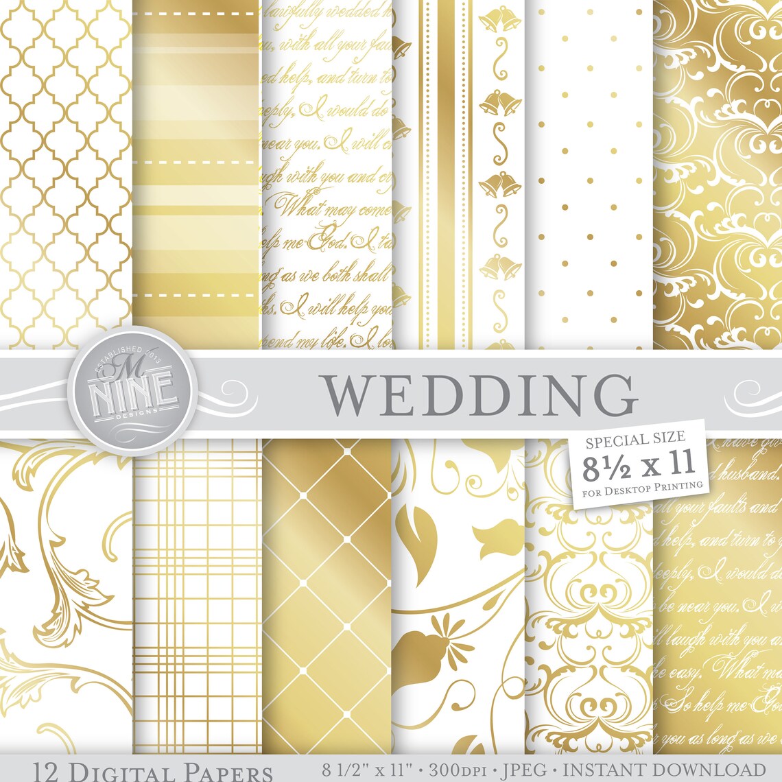 GOLD WEDDING Digital Paper / Gold Wedding Printable Paper / - Etsy