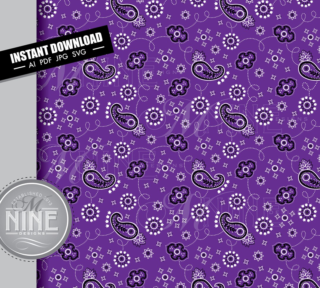Purple Bandana Pattern Seamless Purple Bandana Svg Pdf Jpg Vector AI ...