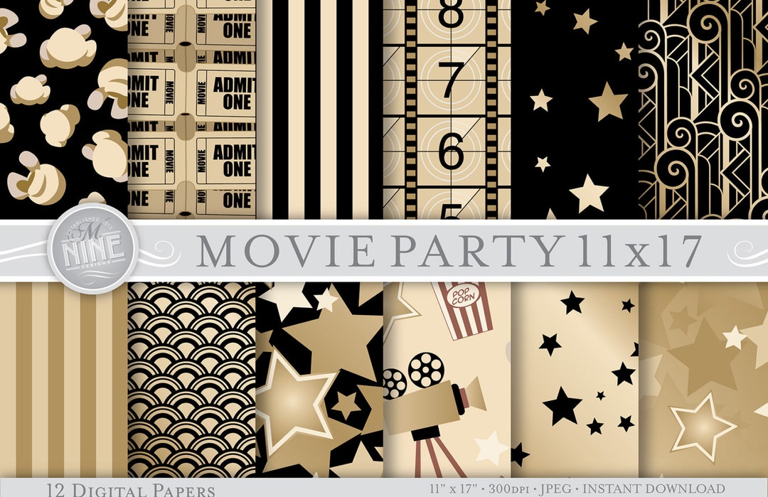 Movie Party Digital Paper, Vintage Colors, 11 X 17 Patterns Print ...