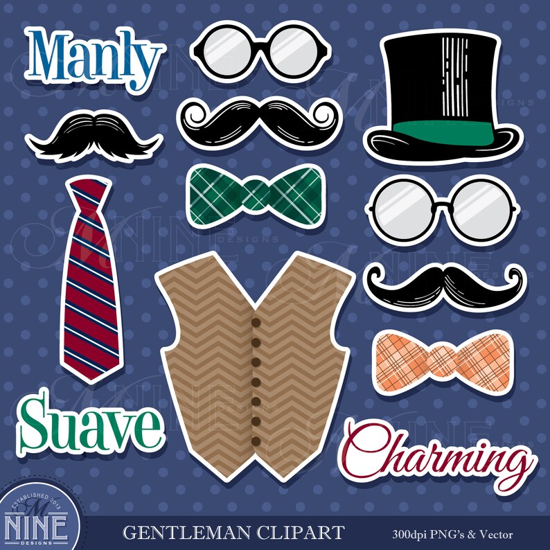 Suave GENTLEMAN Sticker Clip Art / Mustache Clipart Downloads - Etsy ...