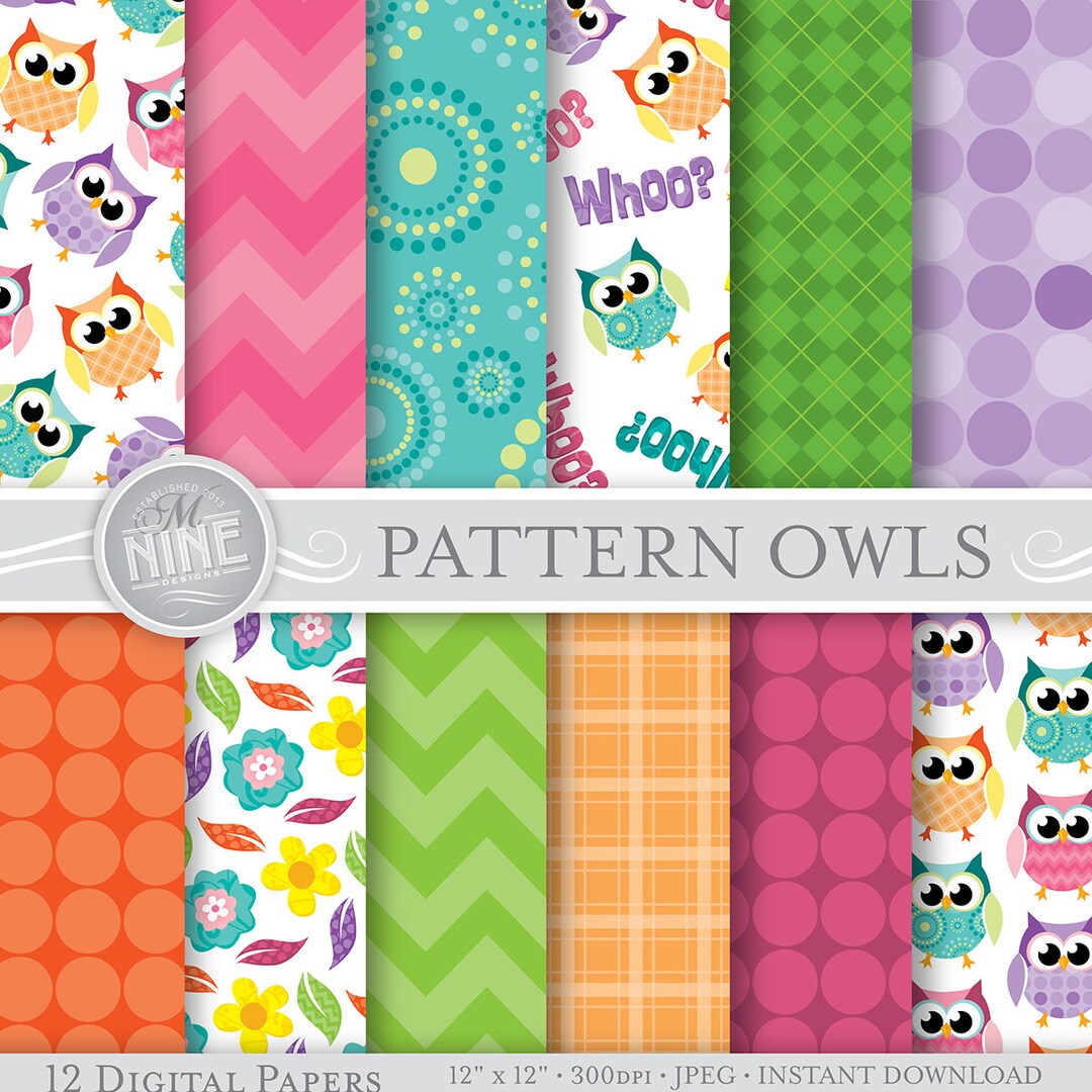 Owls Digital Paper Bundle, Spring Summer Owls Cricut Silhouette Paper ...