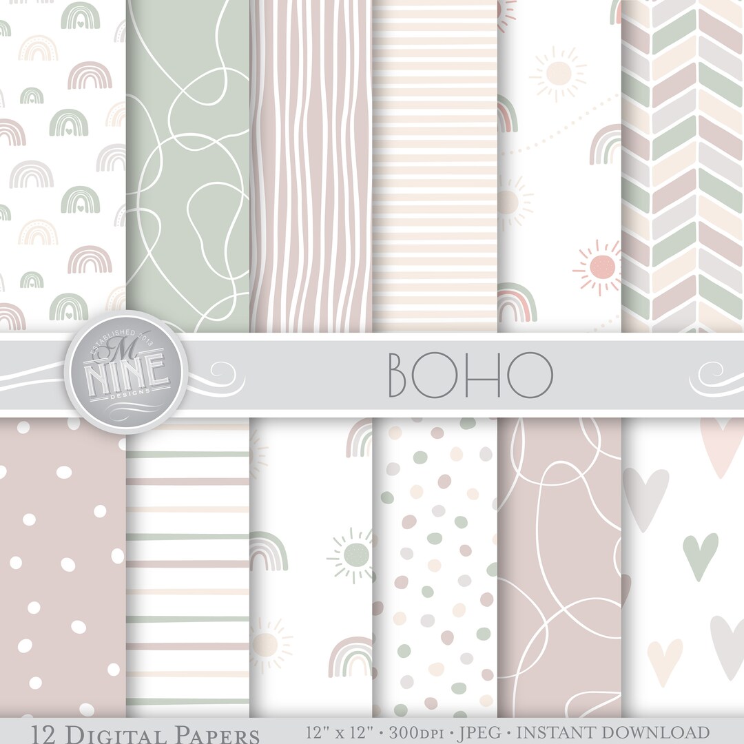Boho Rainbows Digital Paper Seamless Boho Patterns Commercial Use ...