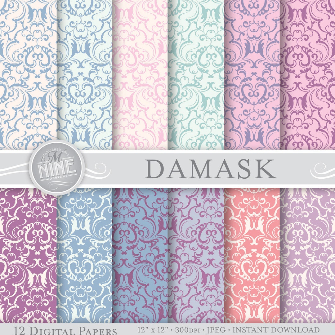 Damask Digital Paper: SOFT ROMANCE DAMASK Printable Pattern Prints ...