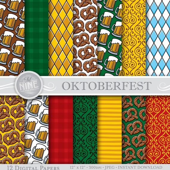 OKTOBERFEST Digital Paper Beer and Pretzels Digital Paper - Etsy