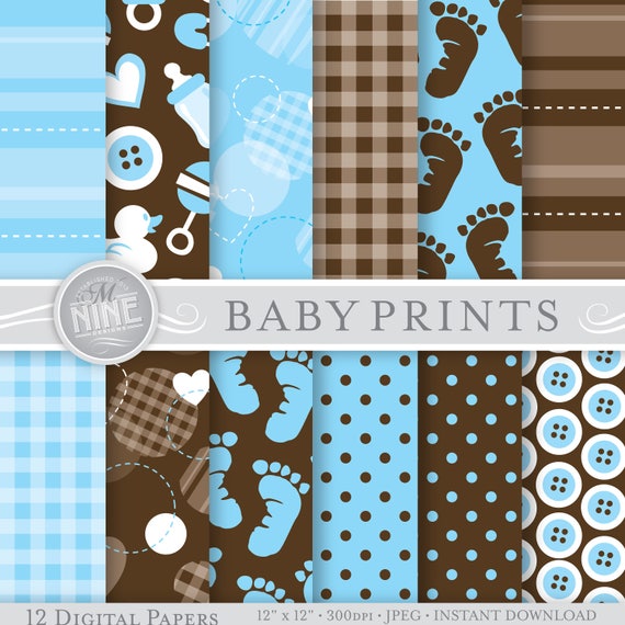 BABY Digital Paper / Brown and Blue BABY Patterns / Baby Theme - Etsy