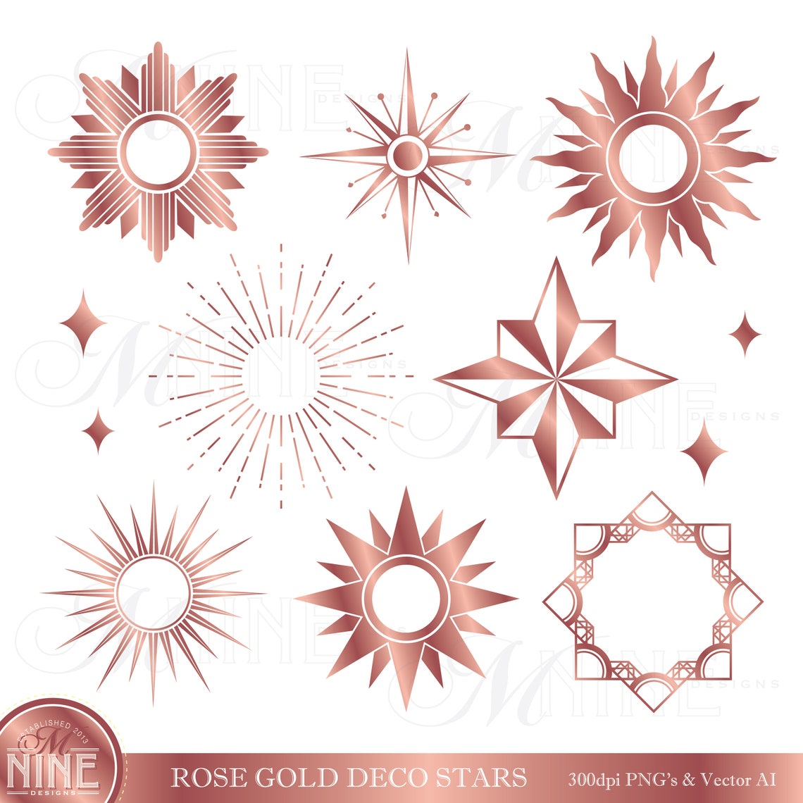 Rose Gold ART DECO Stars Clip Art Rose Gold Stars Clipart - Etsy