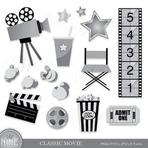 CLASSIC MOVIE Clip Art Digital Clipart, Instant Download, Black & White ...