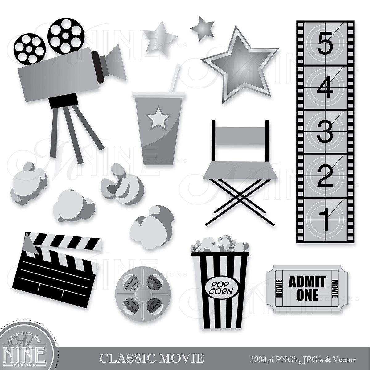 CLASSIC MOVIE Clip Art Digital Clipart Instant Download | Etsy