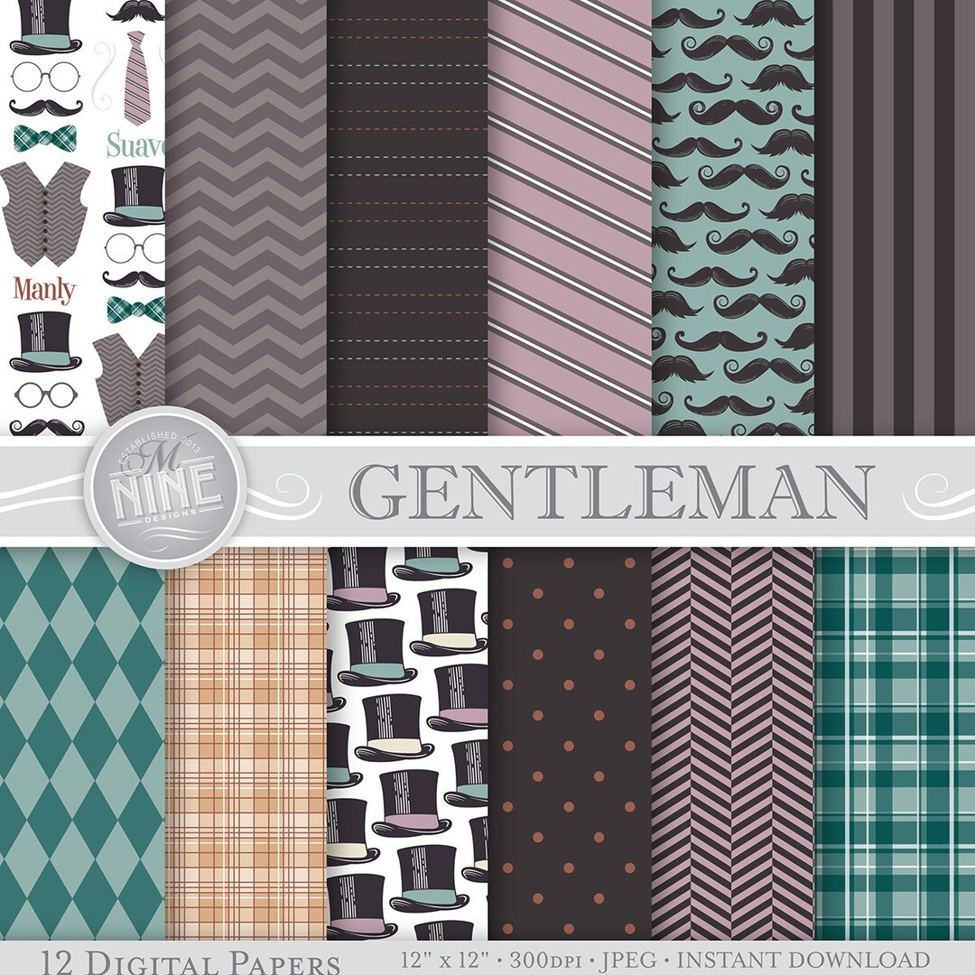 Gentleman Digital Paper, Vintage Colors, Manly Style Pattern Downloads ...