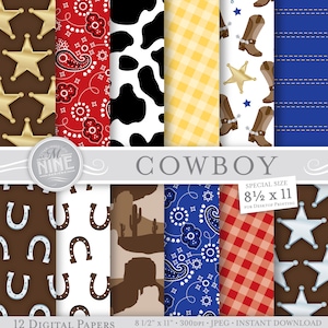 COWBOY Digital Paper / Cowboy Patterns / Cowboy Party Printables, 8 1/2 ...