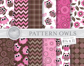 PINK & BROWN OWLS Patterns 8 1/2 X 11 Digital - Etsy
