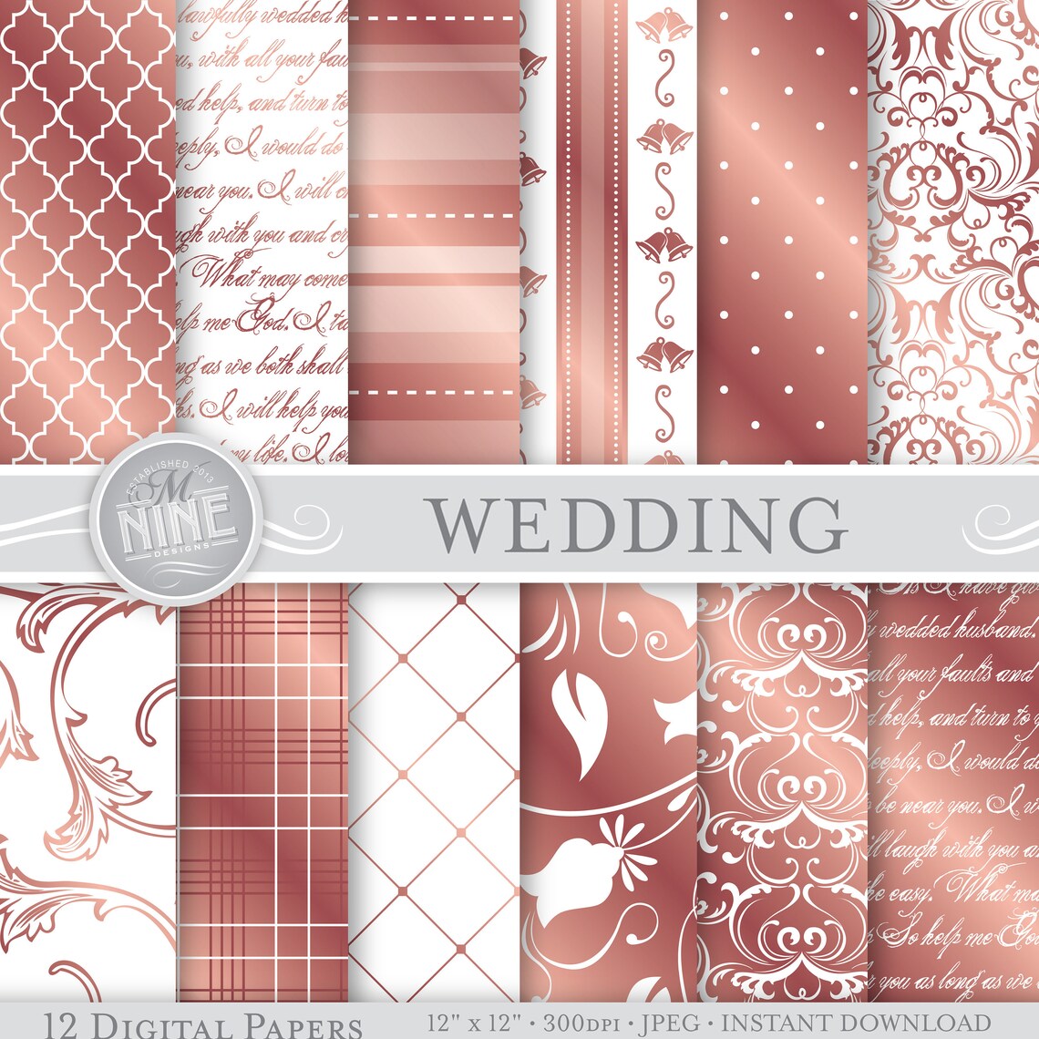 ROSE GOLD WEDDING Digital Paper / Wedding Pattern Prints / | Etsy