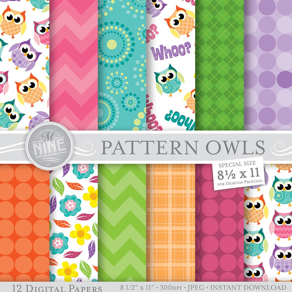 Owl Theme Digital Paper: PATTERN OWLS Printable Pattern Print - Etsy