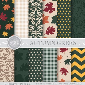 AUTUMN GREEN Digital Paper 12 X 12 Fall Pattern - Etsy