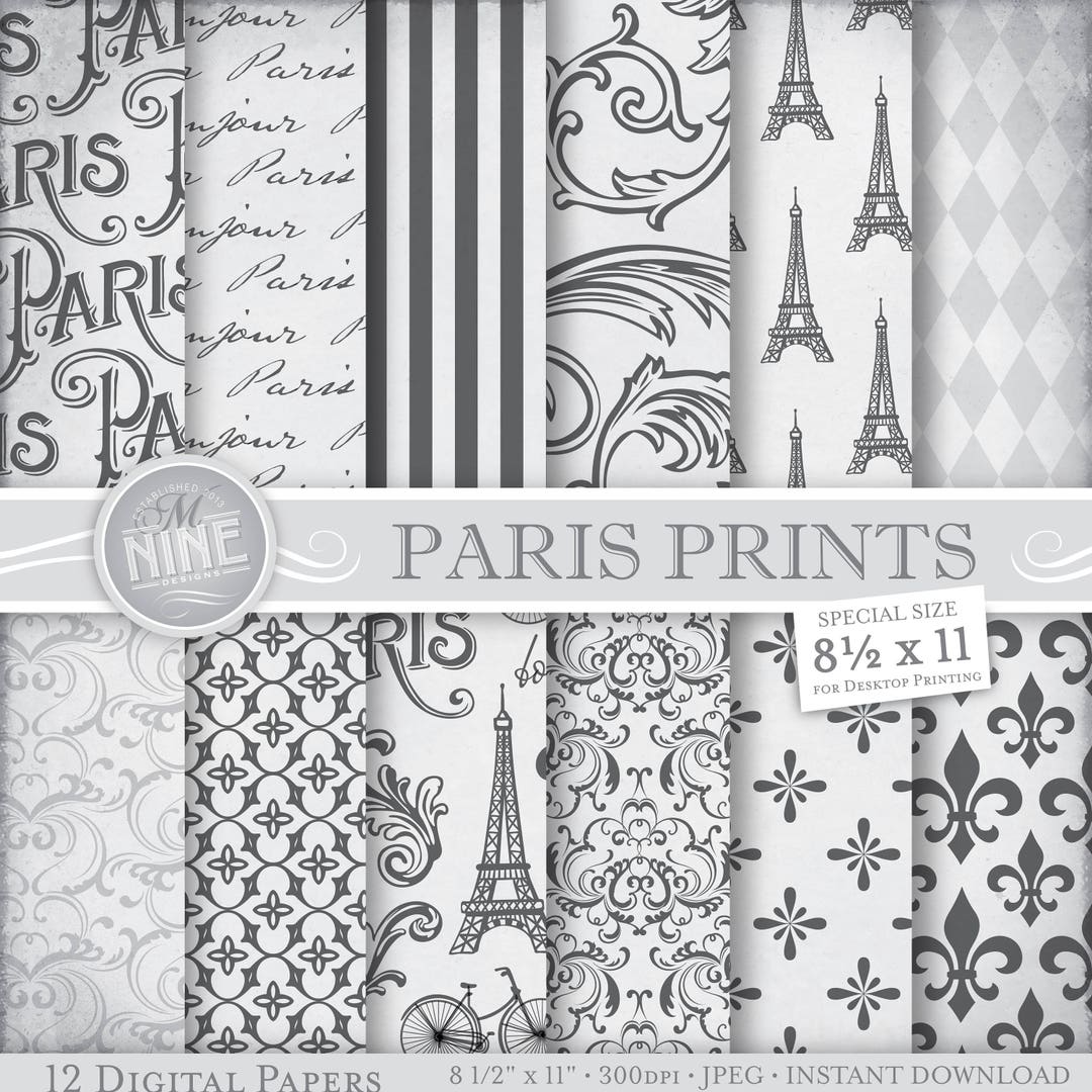 Paris Digital Paper / SHABBY PARIS Patterns / Printable Paris Theme ...