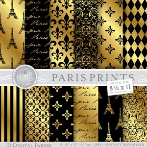 GOLD PARIS Digital Paper: Paris Theme Patterns Prints, Instant Download ...