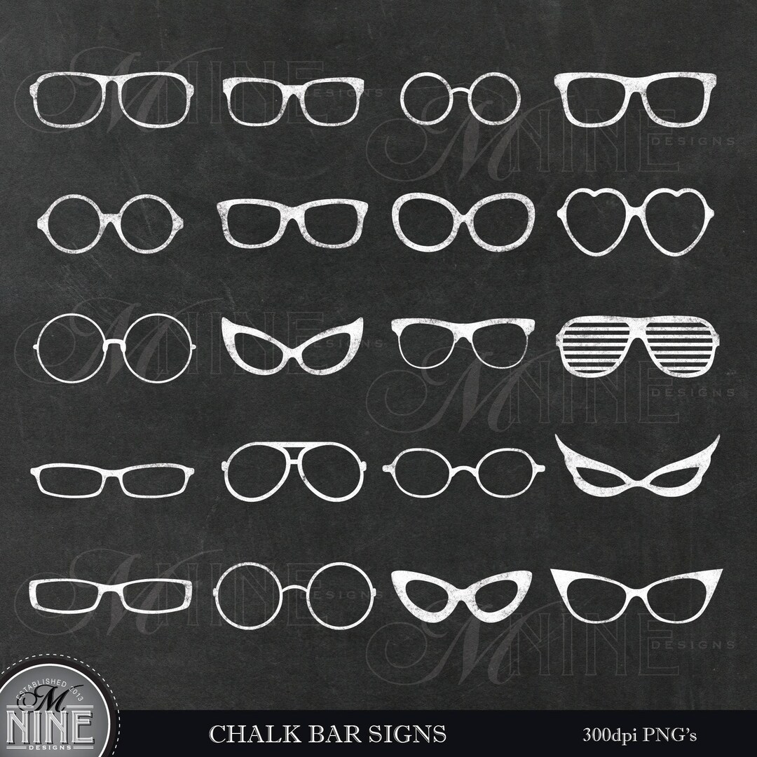 Chalk EYEGLASSES Clip Art / Chalkboard Sunglasses Clipart / Chalk ...