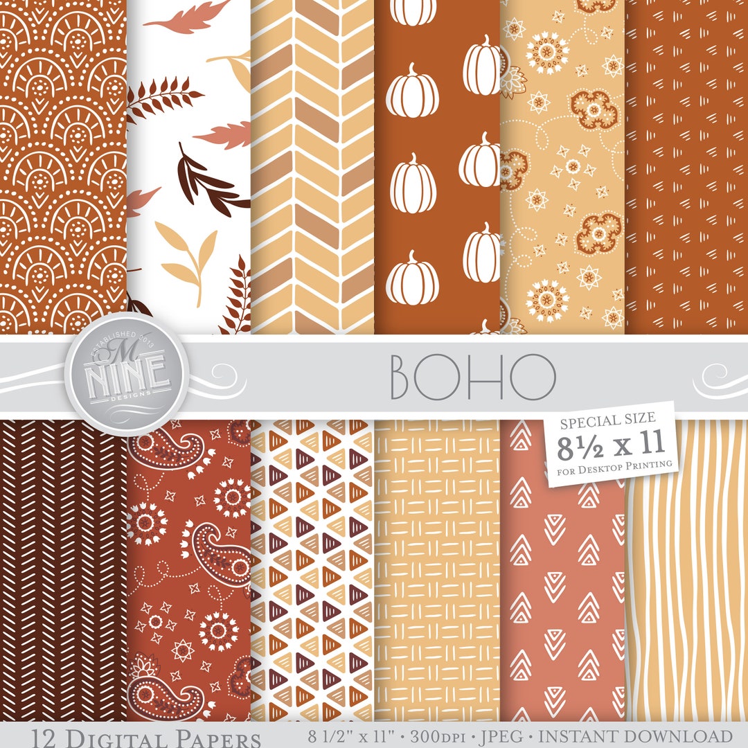 Autumn Boho Digital Paper 8 1/2 X 11 Boho Digital Paper Printable Fall ...