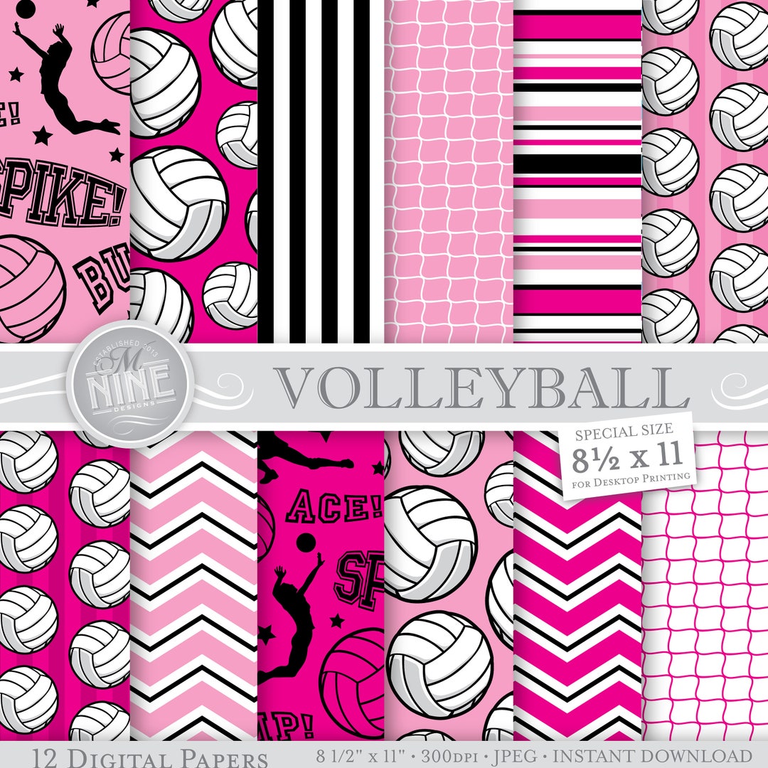 VOLLEYBALL Digital Paper / Volleyball Party Printables / 8 1/2 X 11 ...
