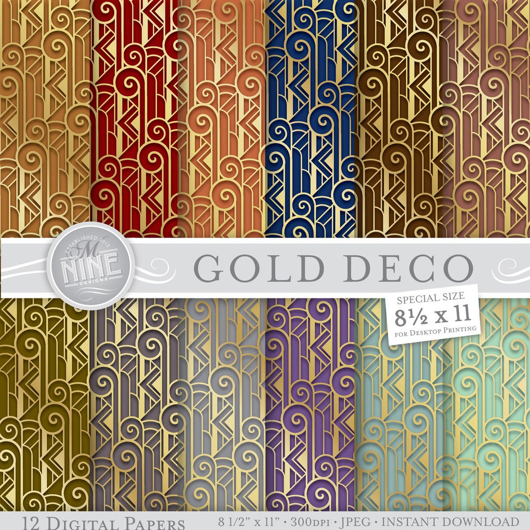 Art Deco Digital Paper: GOLD DECO PATTERN Printable Pattern Print, Art ...