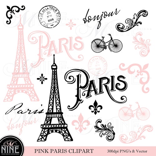 Paris Clipart France Clipart Eiffel Tower French Pink - Etsy