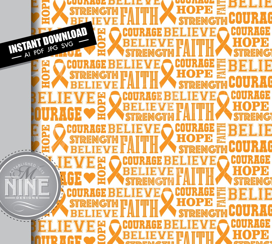 Orange Cancer Awareness Ribbon Svg Pattern, Seamless Digital Paper ...