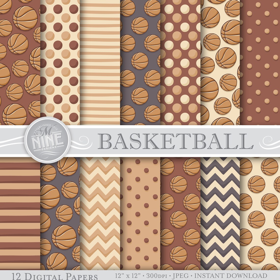 Vintage BASKETBALL Digital Paper Sports Printables Digital | Etsy