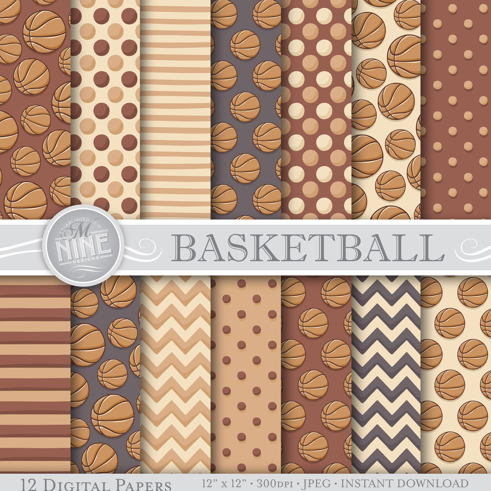 Vintage BASKETBALL Digital Paper Sports Printables Digital | Etsy