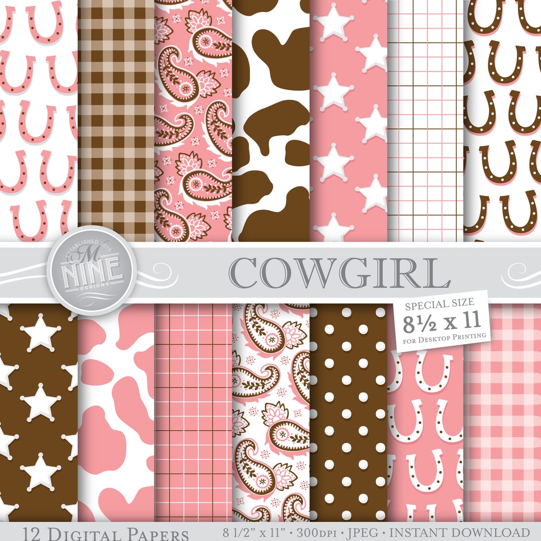 Cowgirl Digital Paper Bundle, Pink and Brown Cowgirl Party Decorations ...