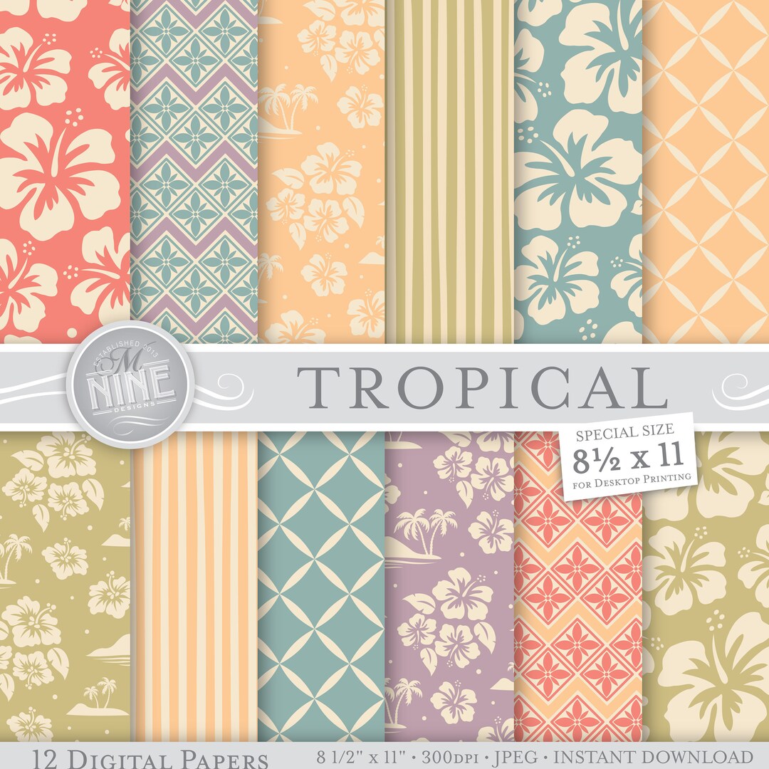 TROPICAL Digital Paper / VINTAGE TROPICAL Pattern Prints / Tropical ...